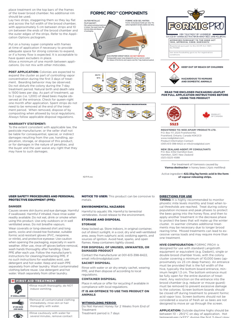 Formic Pro Application Instructions | PDF | Beehive | Insect Rearing