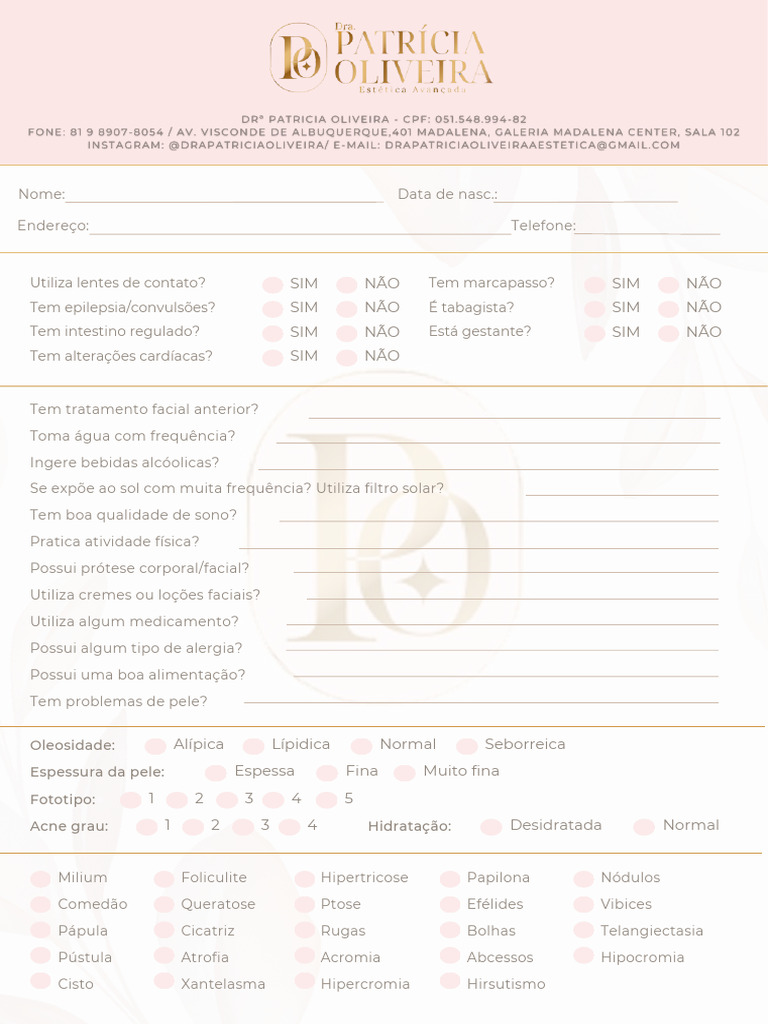 Cópia de Ficha de Anamnese (Piercing) | PDF | Autoajuda | Bem-estar