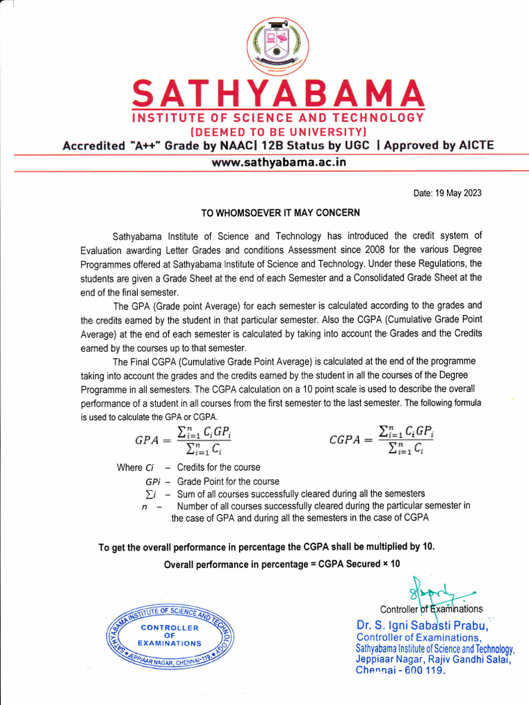 CGPA CONVERSION CERTIFICATE (1) | PDF | Change Management | Students