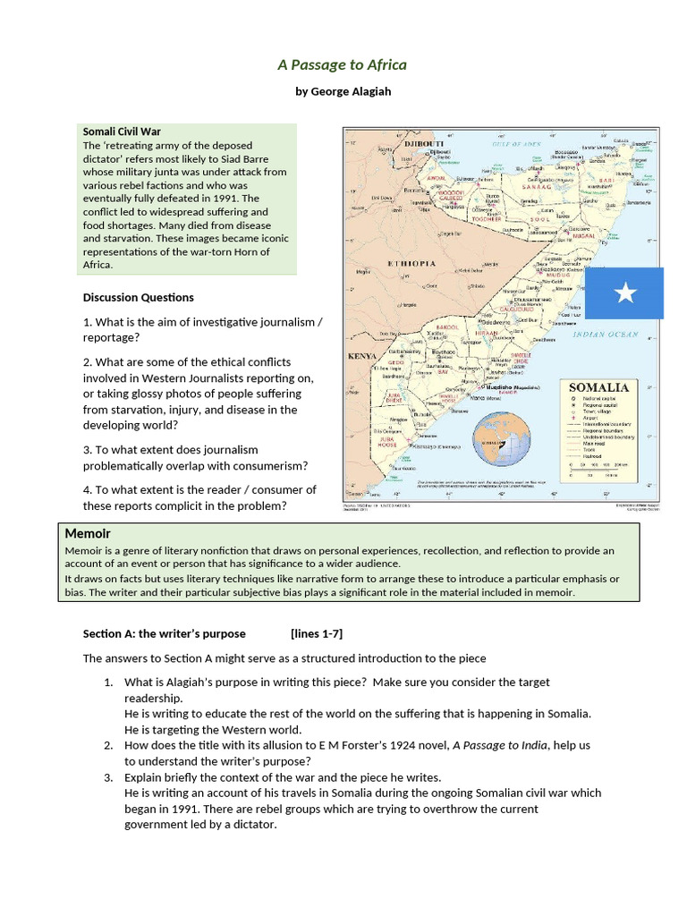 Alagiah - A Passage to Africa - worksheet | PDF | Disgust | Journalism