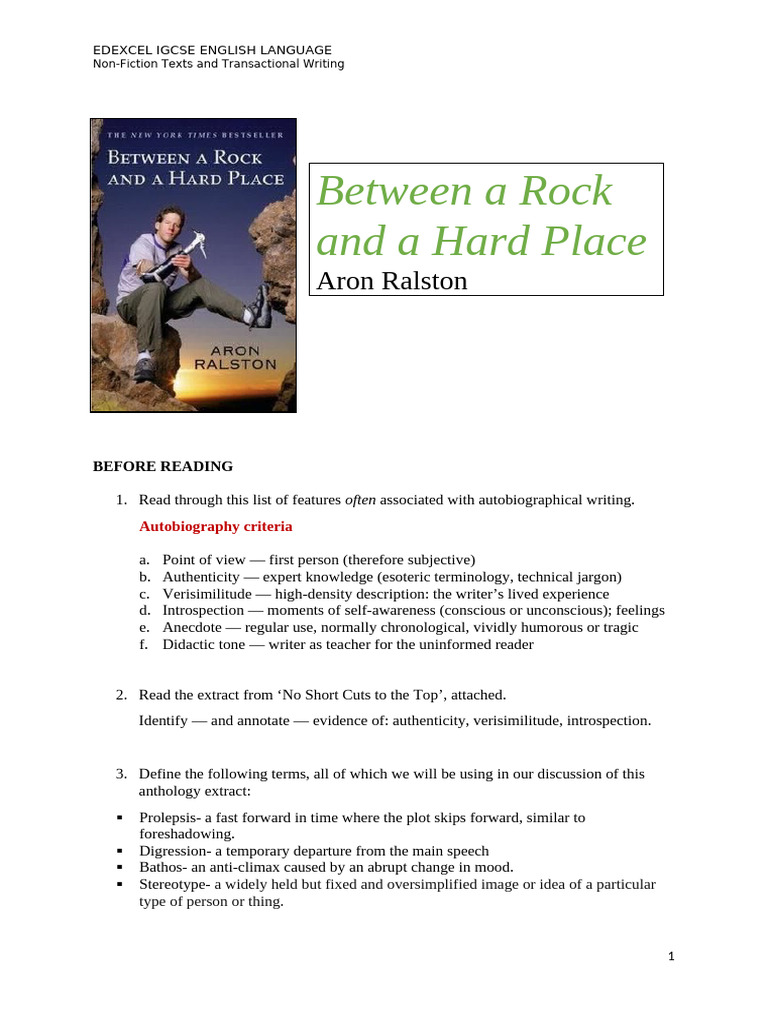Ralston - 127 Hours - Worksheet | PDF | General Fiction
