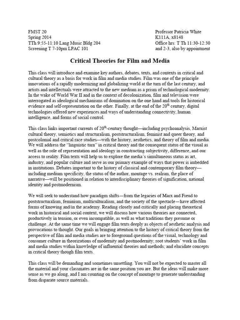 Critical Theories in Film Studies | PDF | Critical Theory | Theory