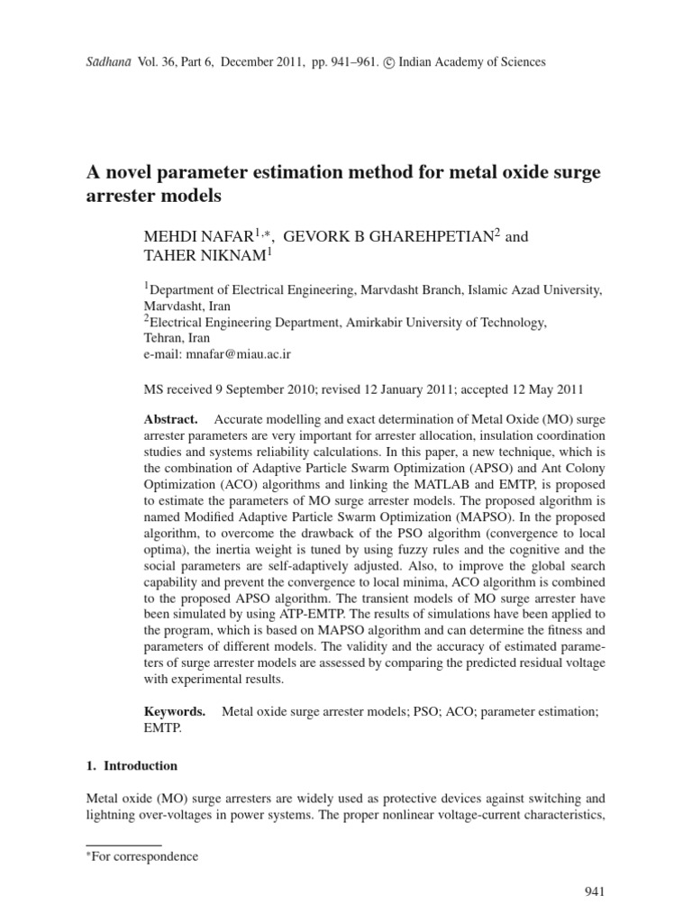 A Novel Parameter Estimation Method For Metal Oxide Surge Arrester Models | PDF | Fuzzy Logic ...