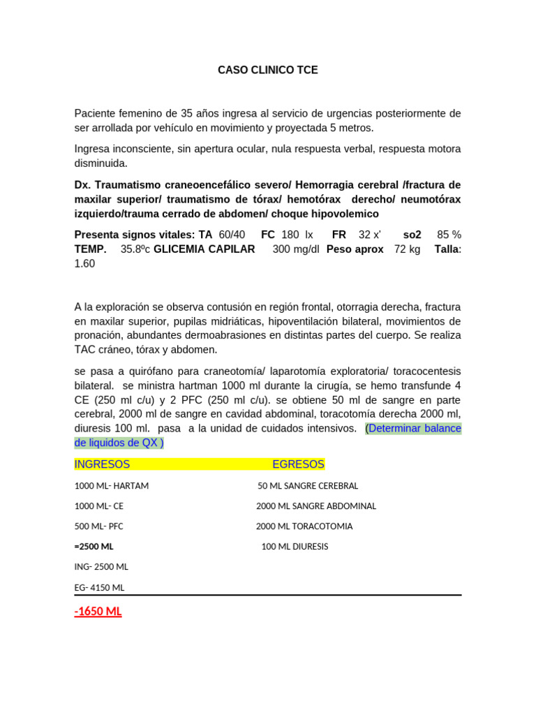 CASO TCE | PDF | Reanimación cardiopulmonar | Especialidades Medicas