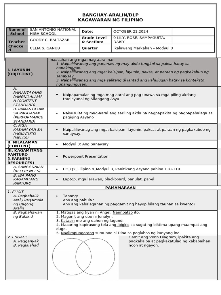 DLP Filipino 9 q2w3 Sanaysay | PDF