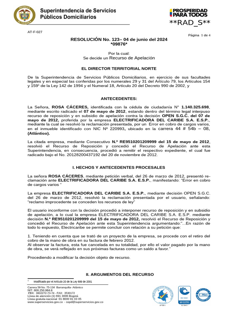 Resolucion Modelo Respuesta Rap | PDF | Apelación | Business