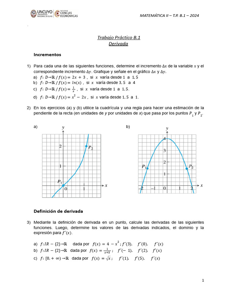 Incrementos: Trabajo Práctico B.1 Derivada | PDF | Derivado | Función (Matemáticas)