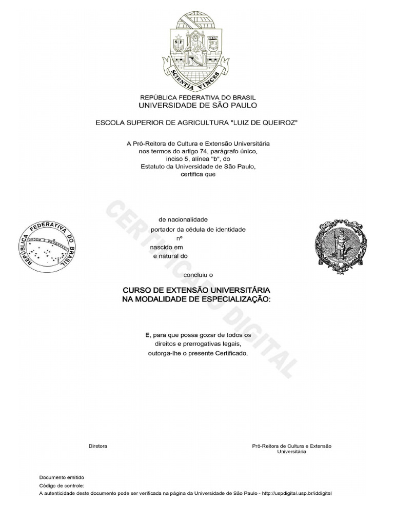 Modelo Unico de Certificado MBA USP Esalq | PDF