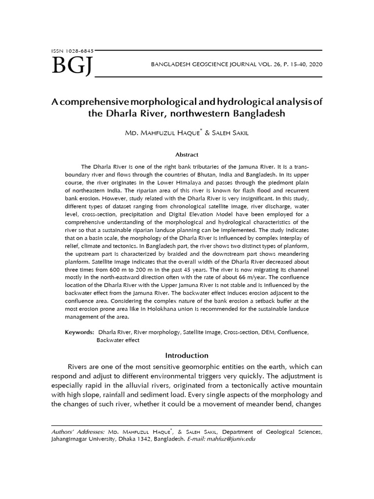 A Comprehensive Morphological and Hydrological Analysis of The Dharla ...