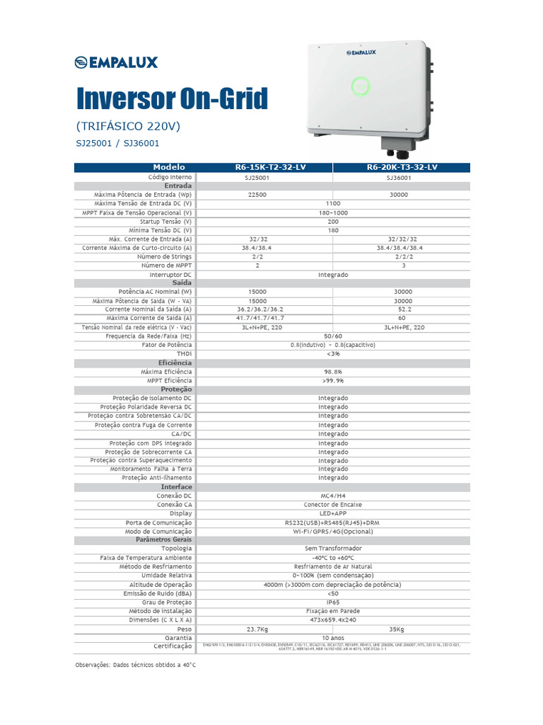 Datasheet Inversor Solar - 2022 15 K | PDF | Engenharia Elétrica | Potência (Física)