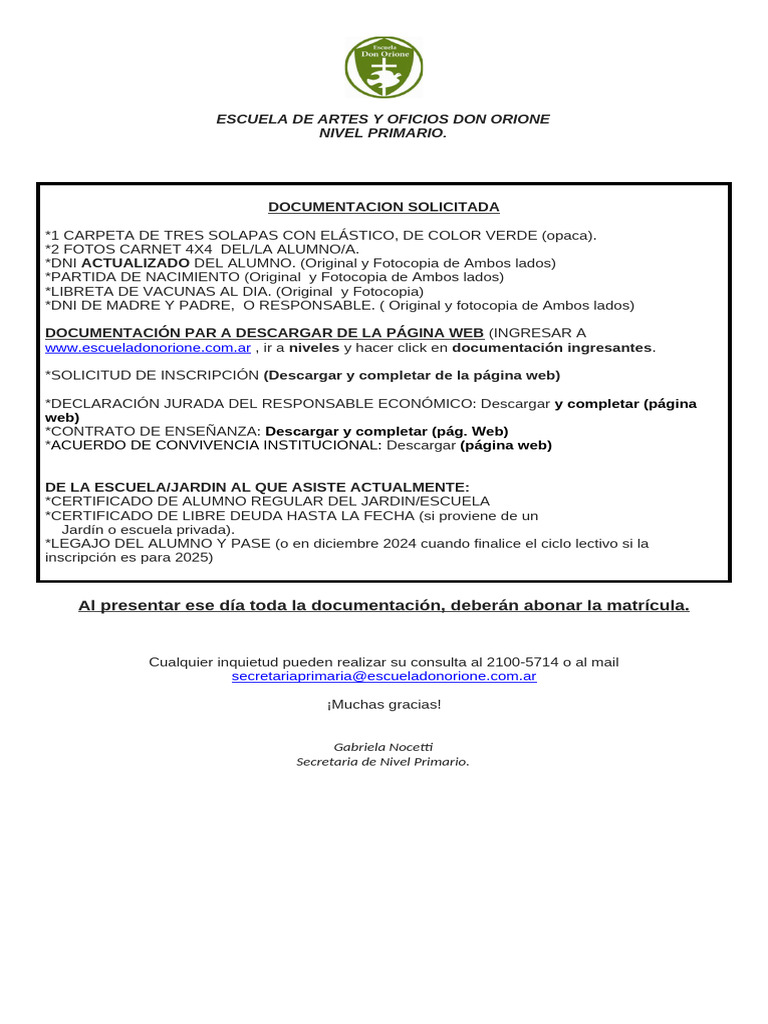 Mail Inscr Docum 2024 2025 | PDF