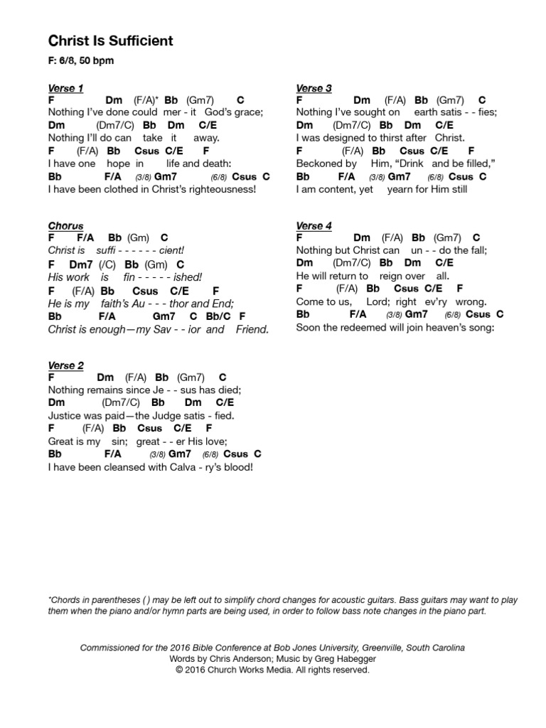 Christ Is Sufficient Chords and Lyrics | PDF | Systematic Theology ...