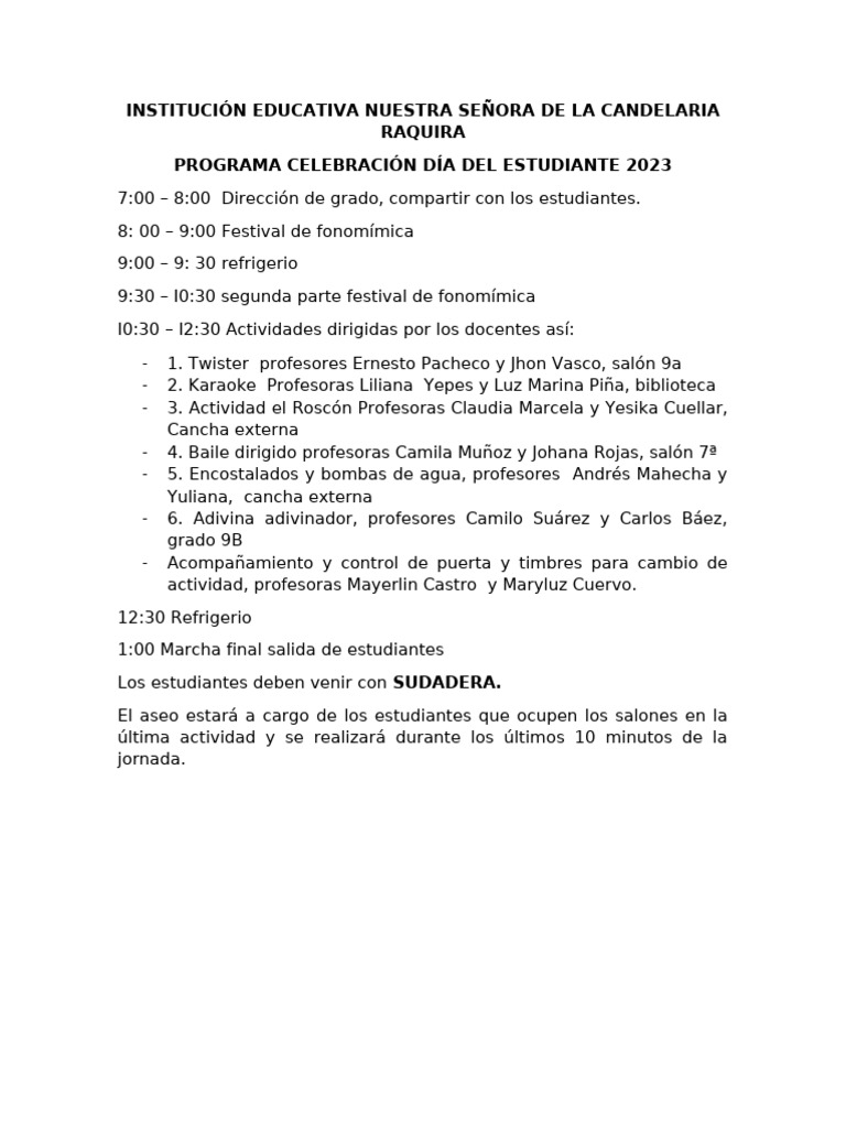 programa día del estudiante | PDF