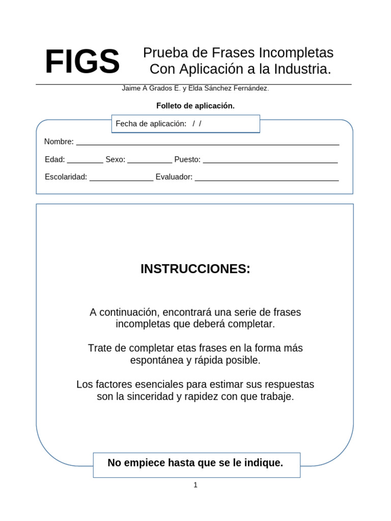 Prueba FIGS para Evaluación Industrial | PDF