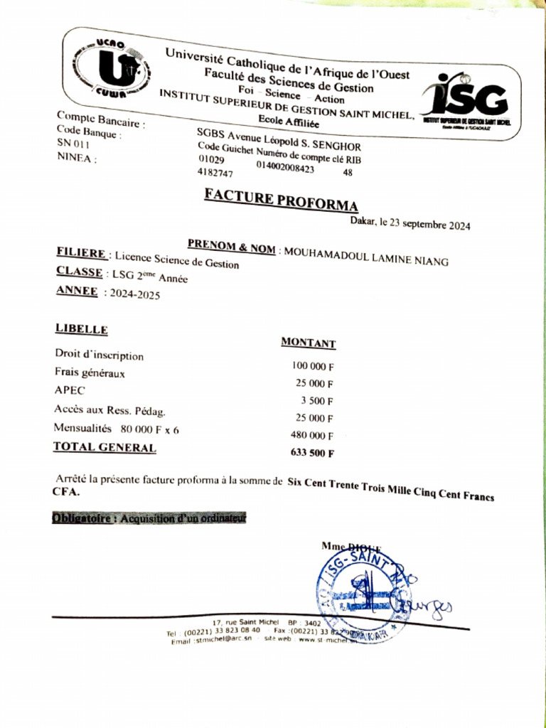 Lamine Facture Proforma | PDF | Bancaire | Services financiers