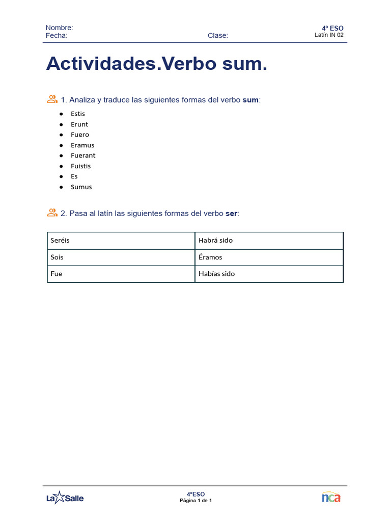 Actividades del Verbo "Sum" en Latín | PDF