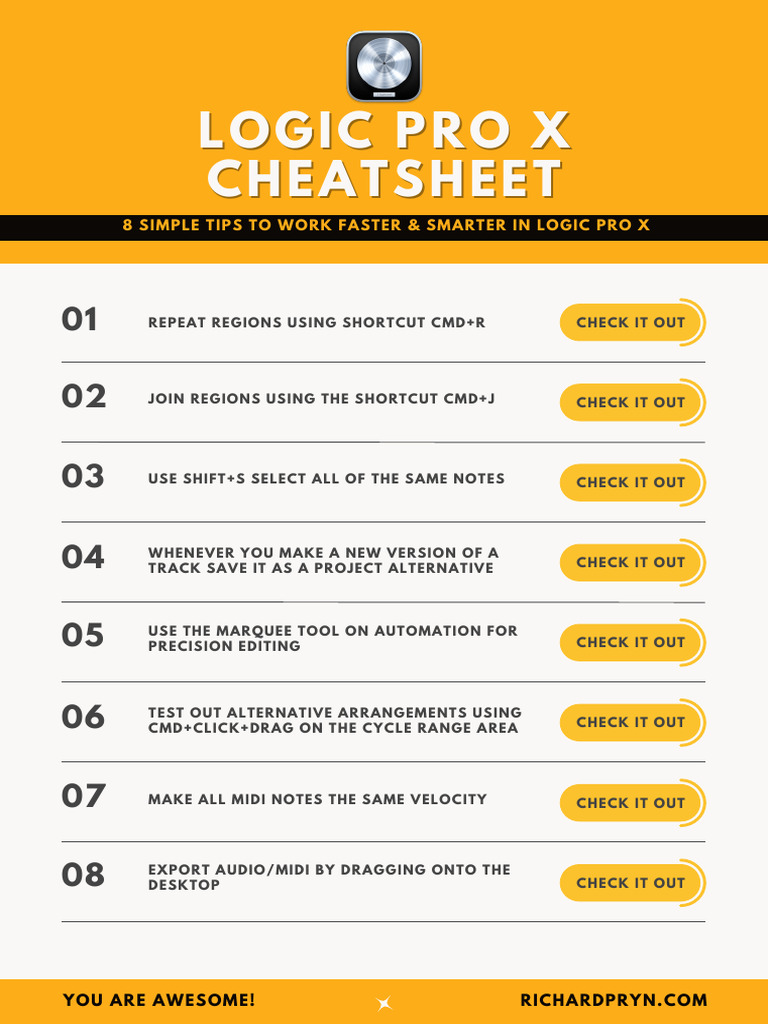 LOGIC PRO X Cheatsheet | PDF