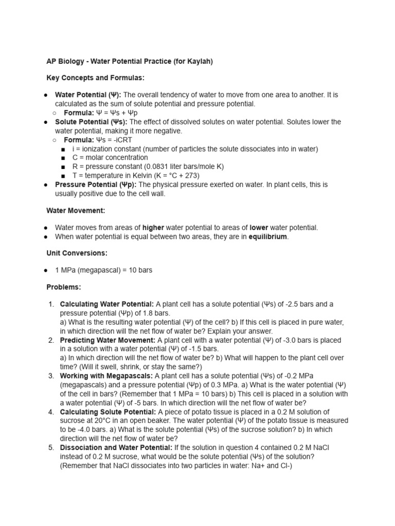 Kaylah Water Potential | PDF | Water | Continuum Mechanics