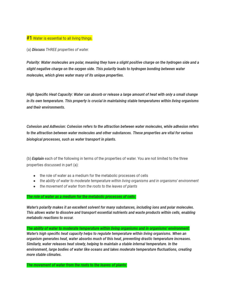 Kaylah FRQ Review | PDF | Properties Of Water | Water