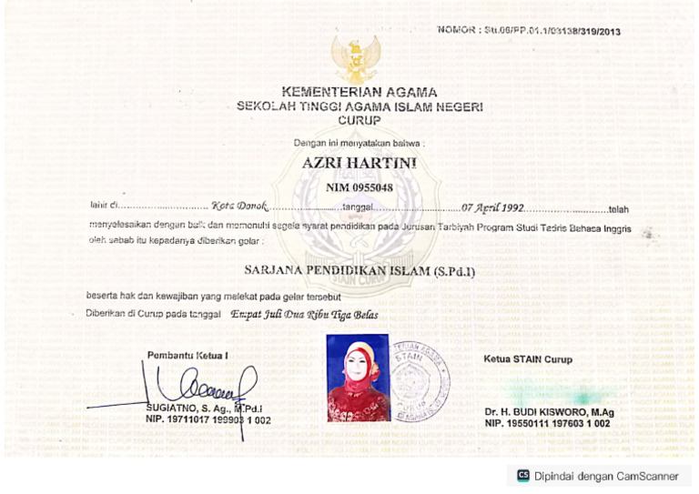 Ijazah S1 Azri Hartini | PDF