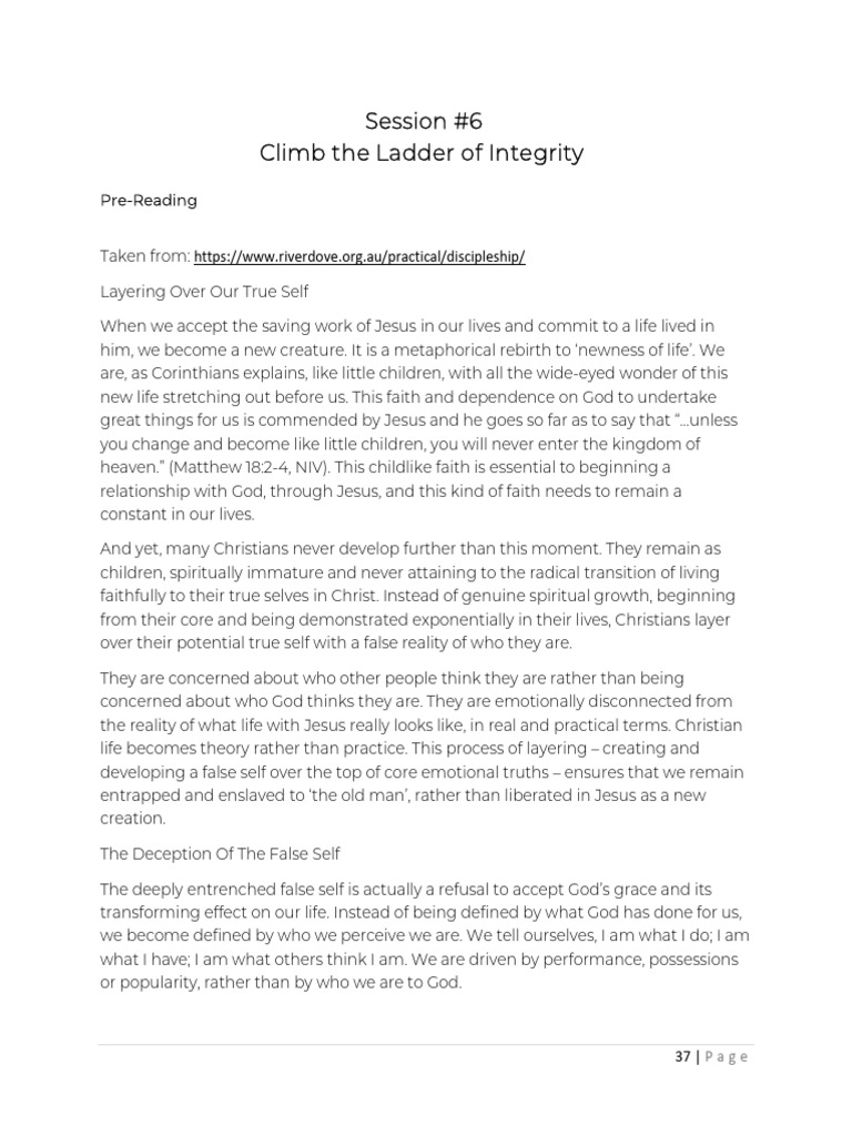 WEEK 6 Climb The Ladder of Integrity EHR | PDF | Saint Peter | Paul The ...