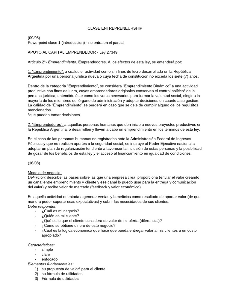 CLASE ENTREPRENEURSHIP | PDF | Iniciativa empresarial | Sector privado
