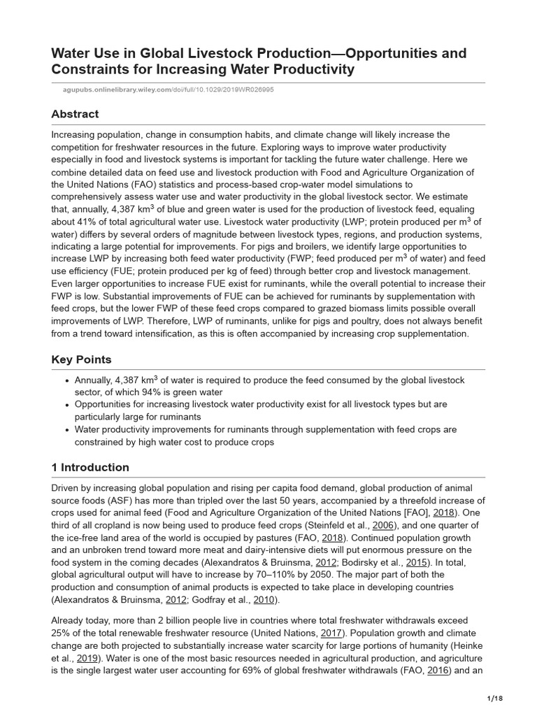 Water Use in Global Livestock ProductionOpportunities and Constraints ...