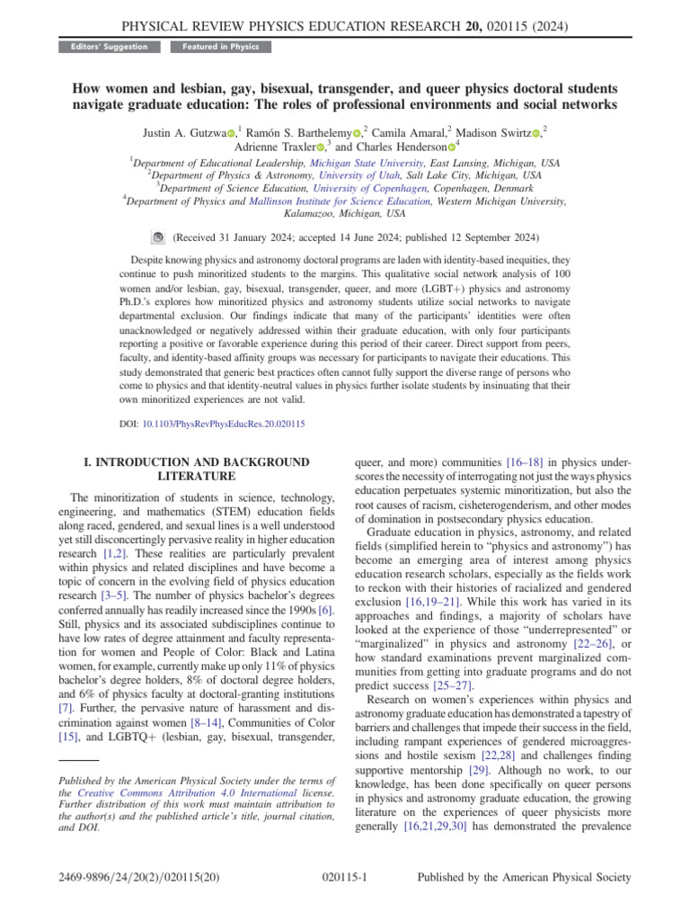 PhysRevPhysEducRes 20 020115 | PDF | Queer | Transgender