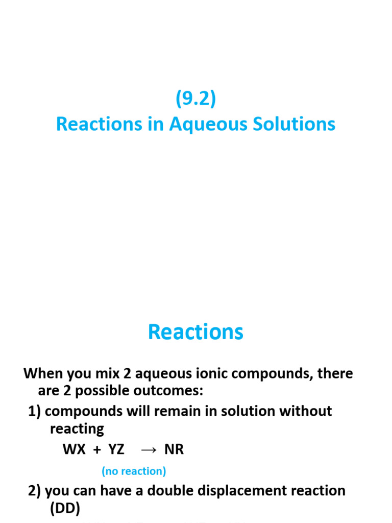 Aqueous Reaction Outcomes Explained | PDF | Aqueous Solution ...