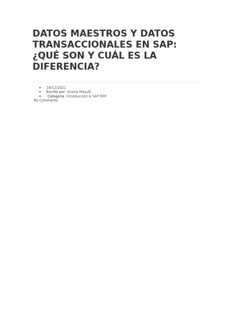 Datos Maestros en SAP: Definición y Tipos | PDF | Business ...