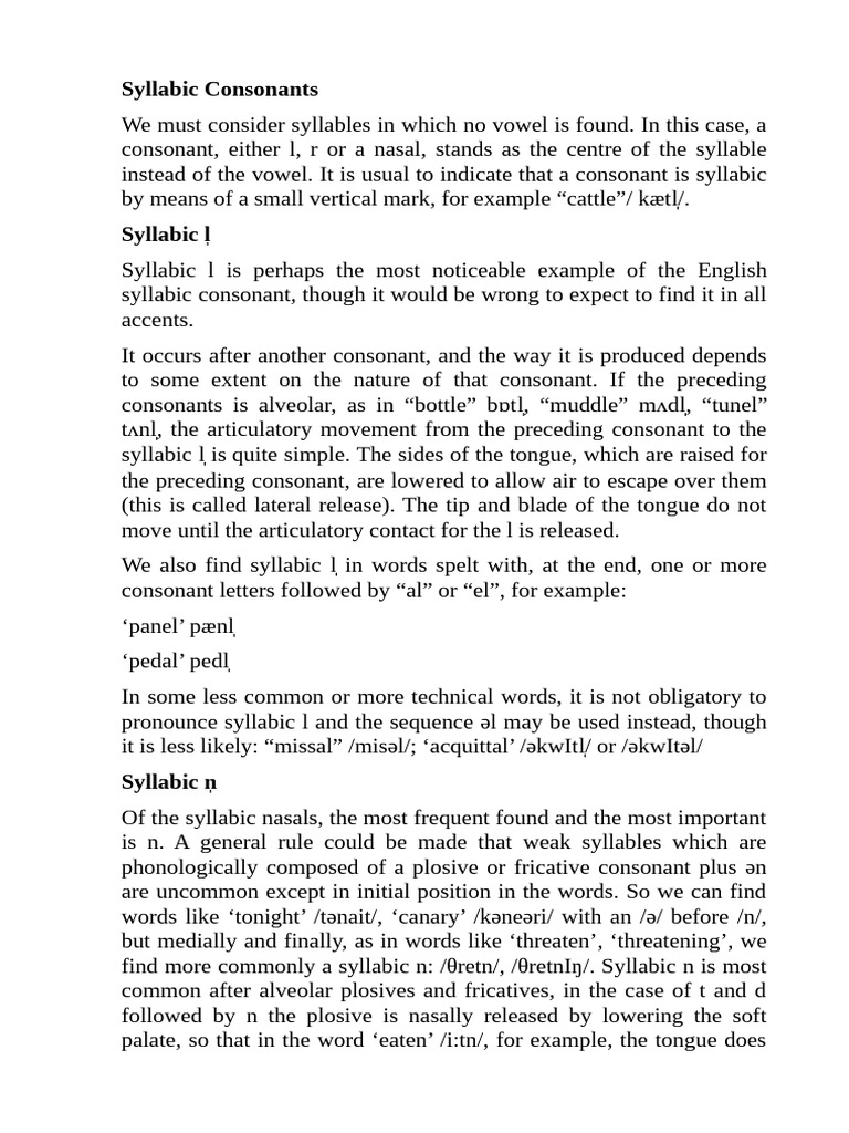 Syllabic Consonants | PDF | Part Of Speech | Syllable