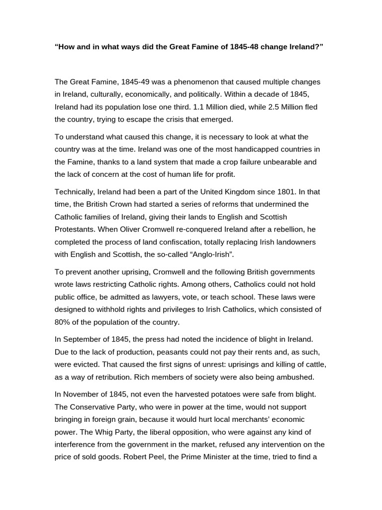 How and in What Ways Did The Great Famine of 1845 Daniel Salgado | PDF ...