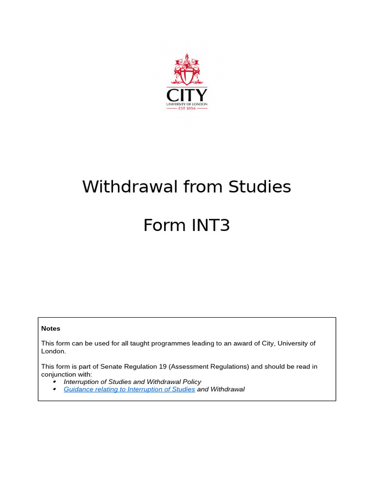 Withdrawal From Studies Form INT3 2 | PDF
