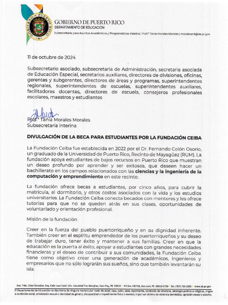 Beca Fundacion Ceiba | PDF