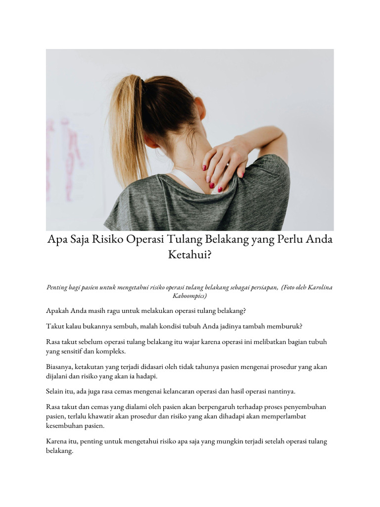 Apa Saja Risiko Operasi Tulang Belakang Yang Perlu Anda Ketahui | PDF | Pengembangan Diri ...