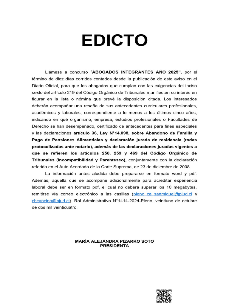 Edicto Apertura Concurso Abogado Integrante 2025. | PDF | Justicia | Crimen y violencia