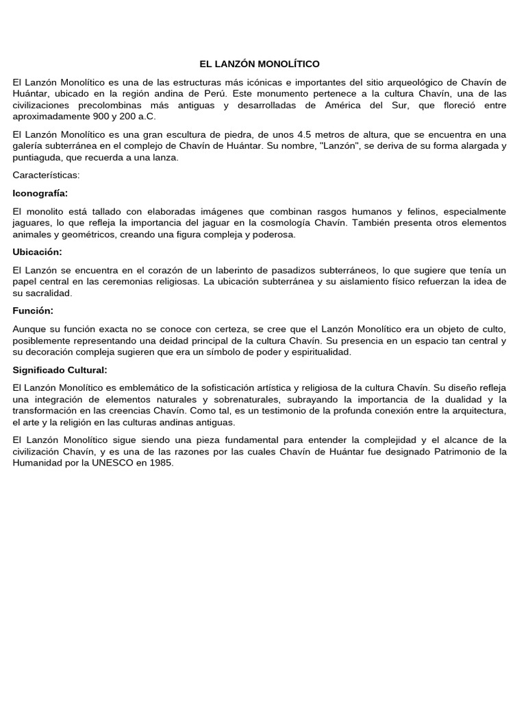 Lanzón Monolítico: Icono de Chavín | PDF