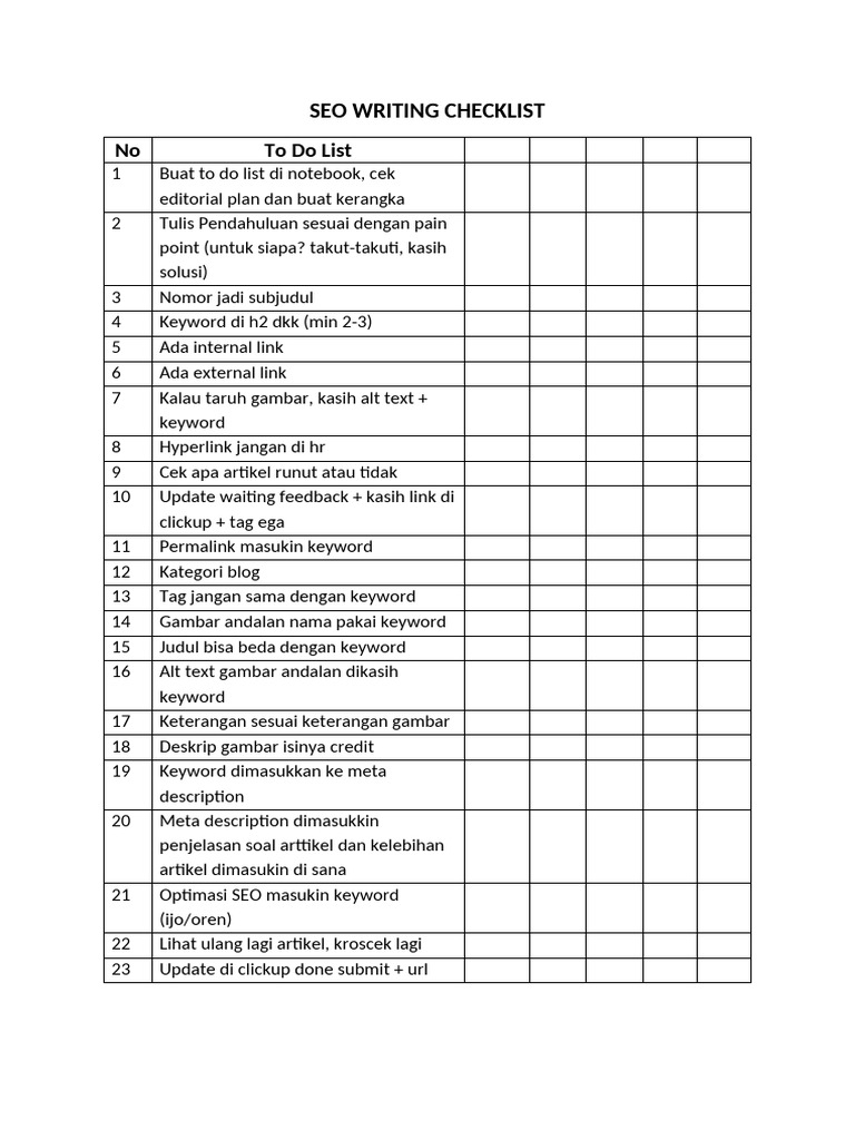 Seo Writing Checklist | PDF