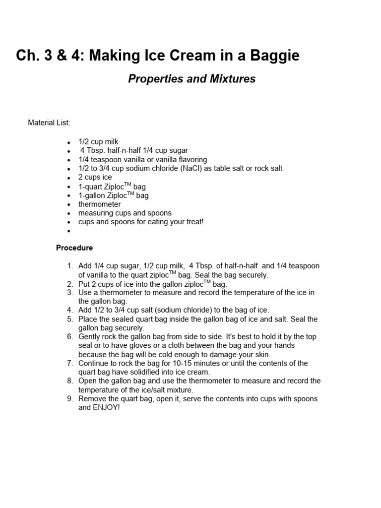 Ice Cream in a Bag: Easy Recipe Guide | PDF | Homogeneity And ...