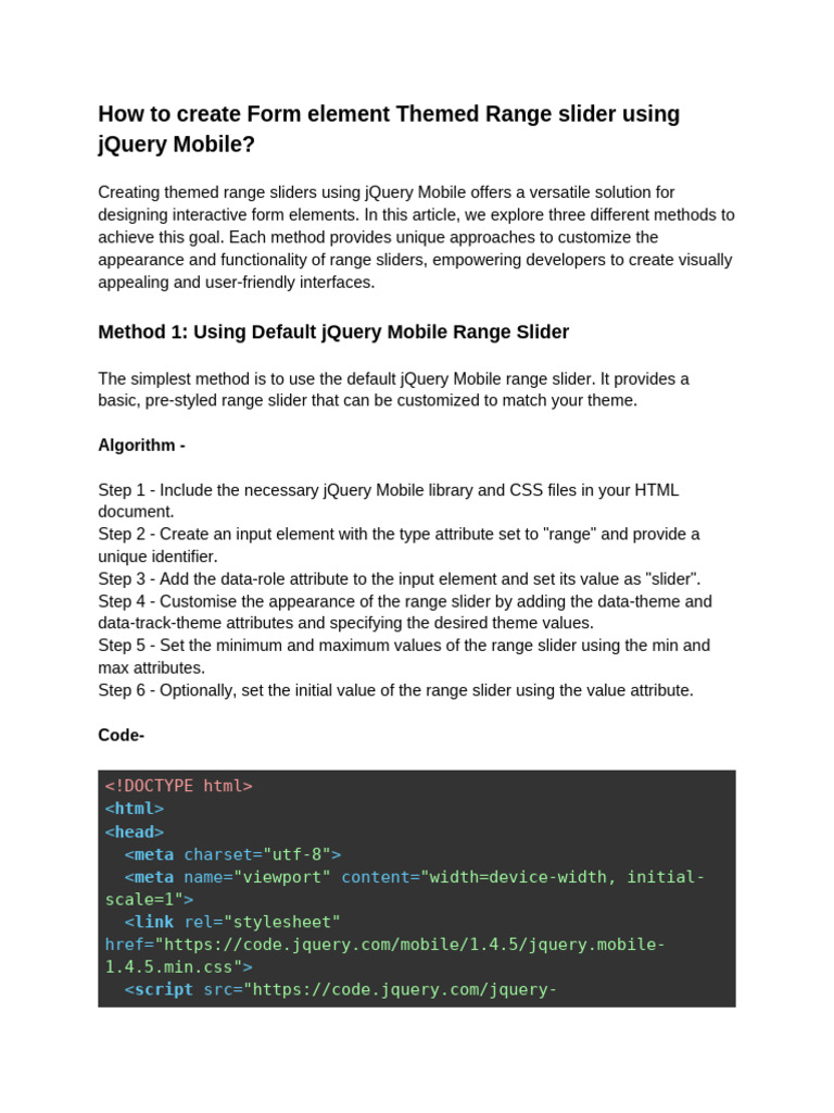 How To Create Form Element Themed Range Slider Using Jquery Mobile | PDF | J Query | Computer ...