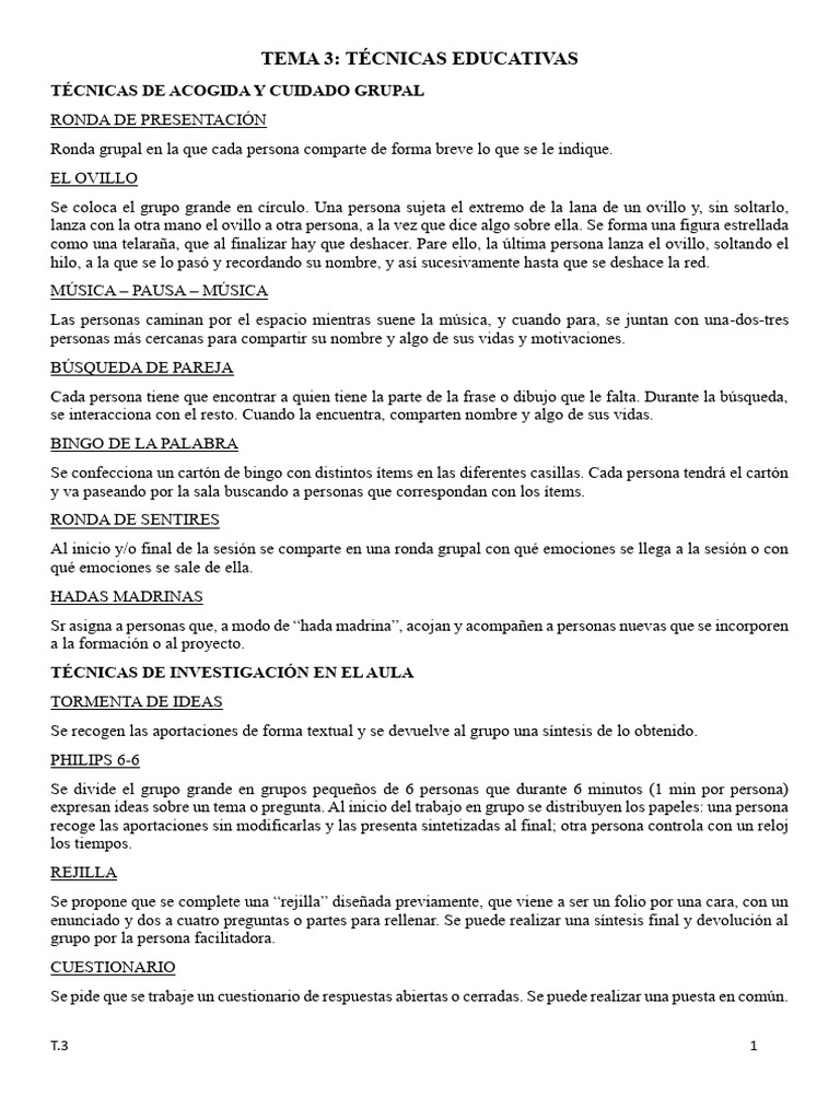 Wuolah Free Tema 3 Tecnicas Educativas Gulag Free | PDF | Aprendizaje | Análisis FODA