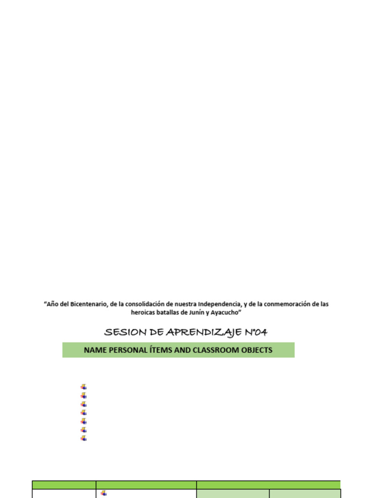 Name Personal Ítems and Classroom Objects | PDF | Aprendizaje ...