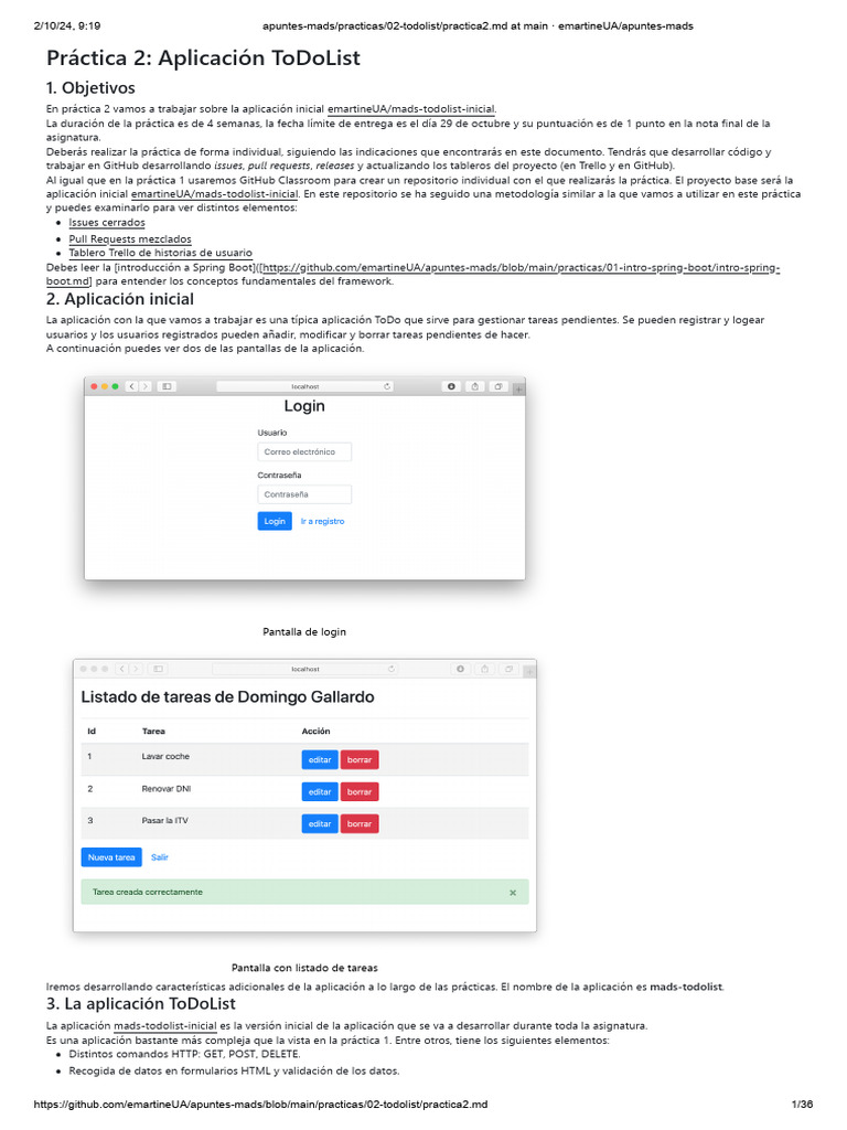 Práctica 2: Desarrollo de ToDoList | PDF | Datos de computadora | Software