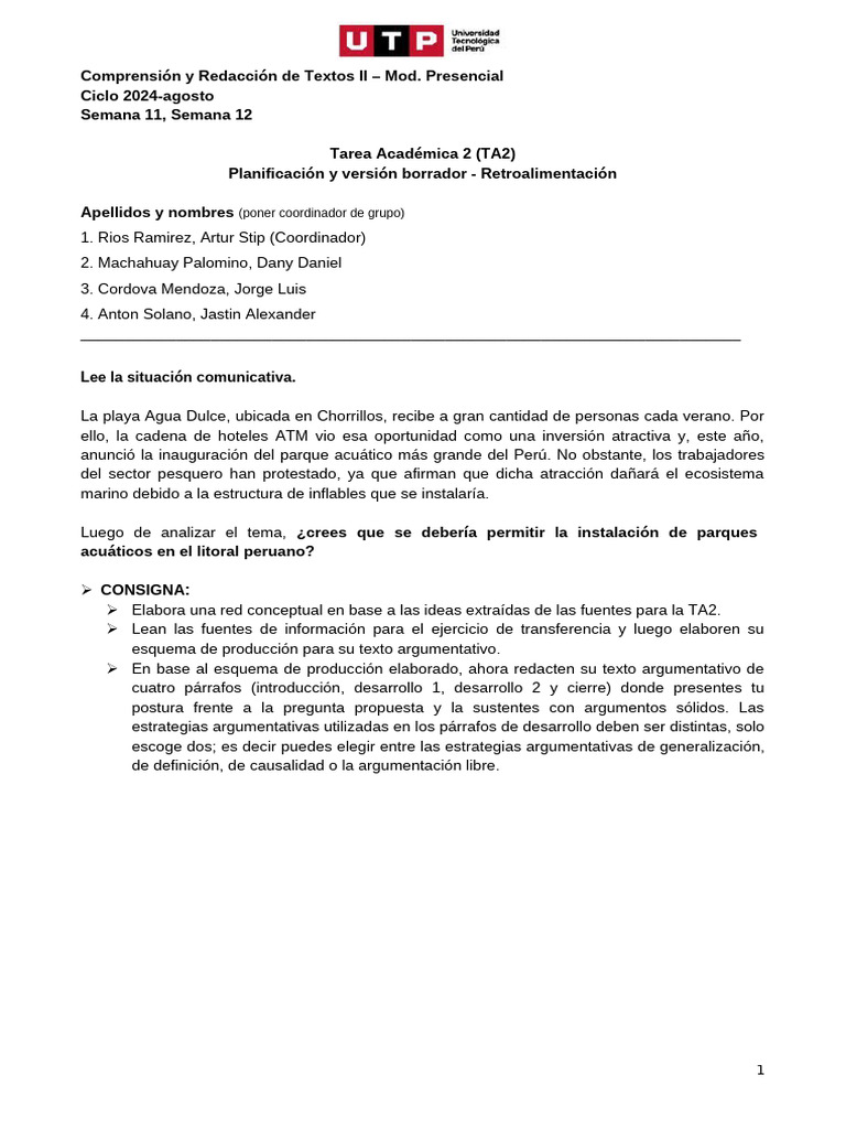 S11 y S12 - Formato TA2 - Planificación, Versión Borrador - Retroal. - CRT2-PRES - Ciclo Agosto ...