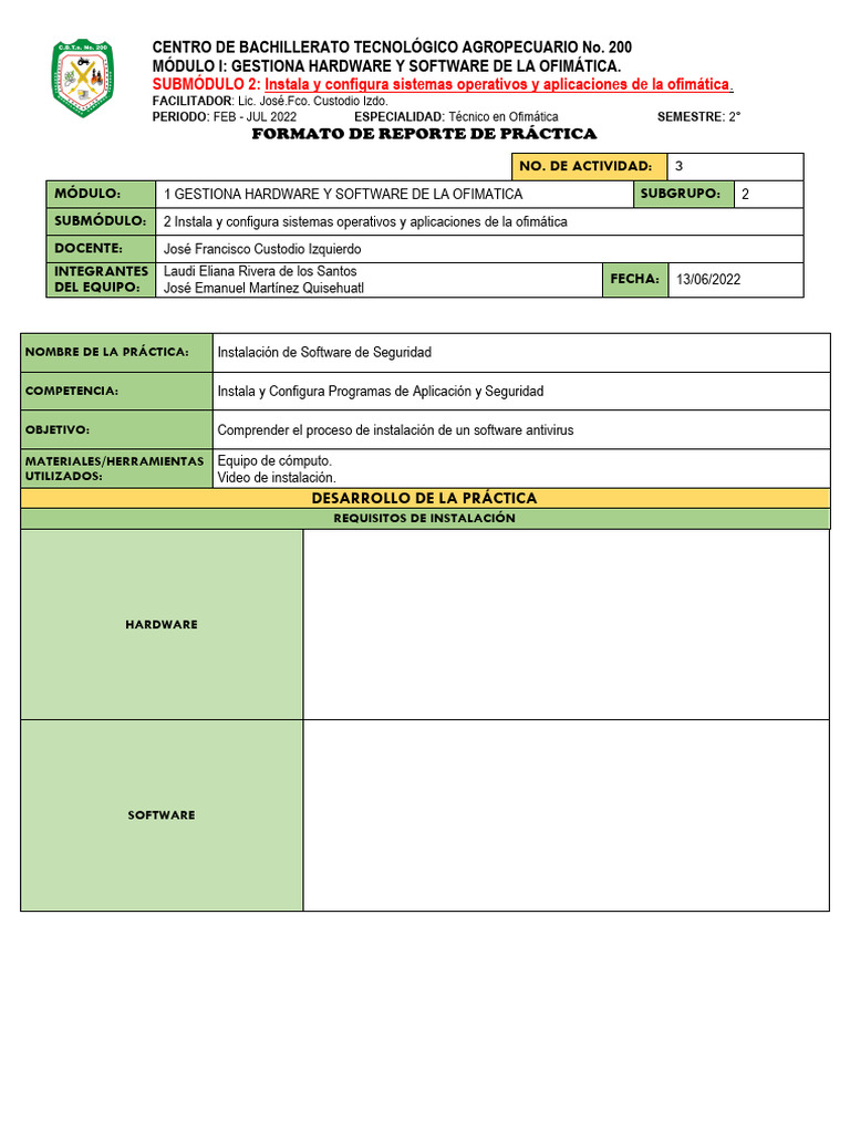 2022 M1S2 FORMATO Reporte Practicas | PDF | Software | Software de la ...
