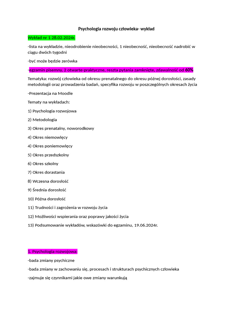 Psychologia Rozwoju Człowieka | PDF