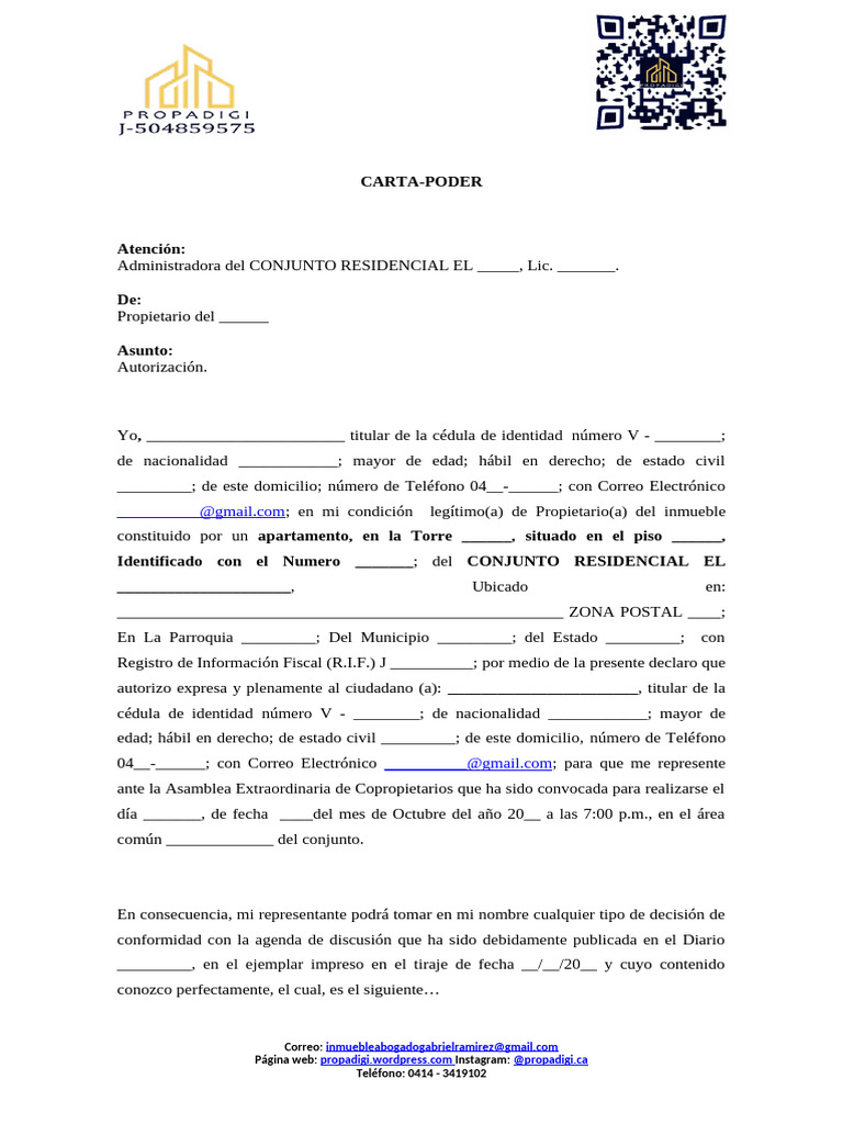 Modelo Carta Poder para Ser Llenado | PDF | Gobierno