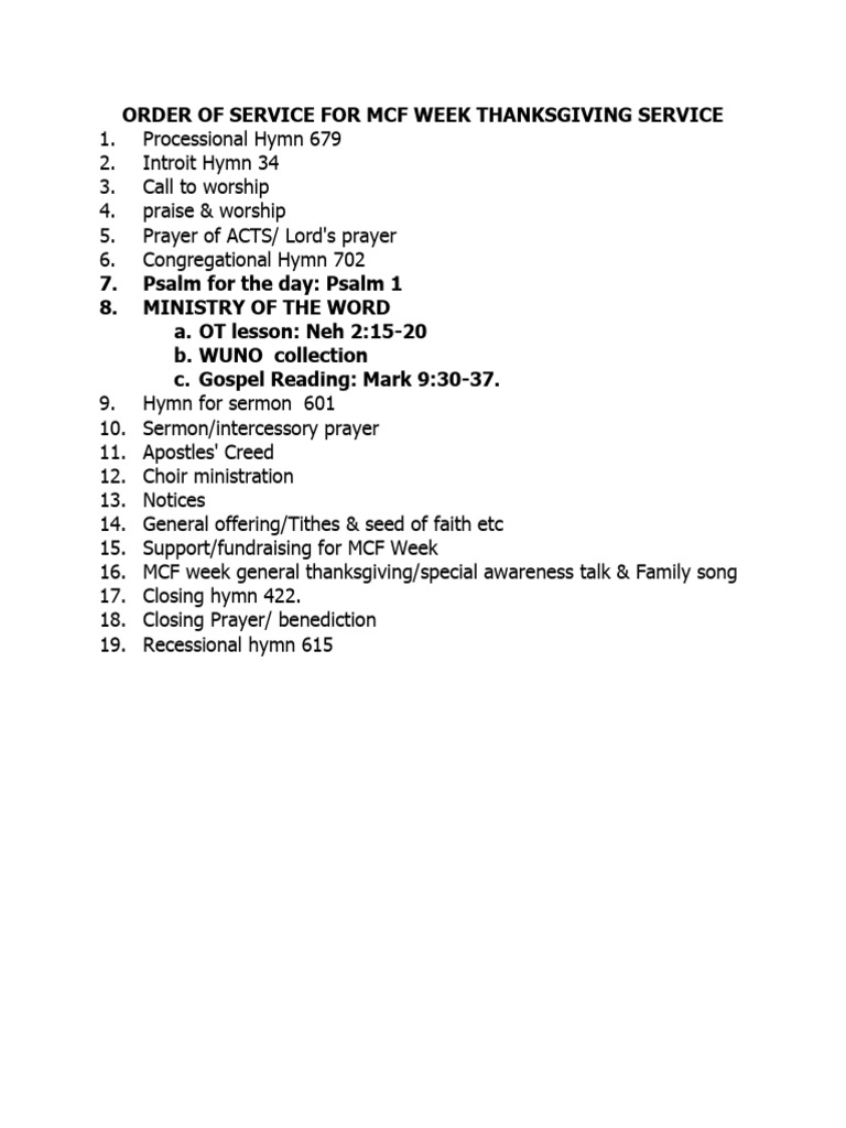 MCF Week Thanksgiving Service Order | PDF
