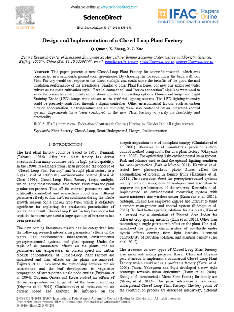 Design and Implementation of A Closed-Loop Plant Factory - 1-S2.0 ...