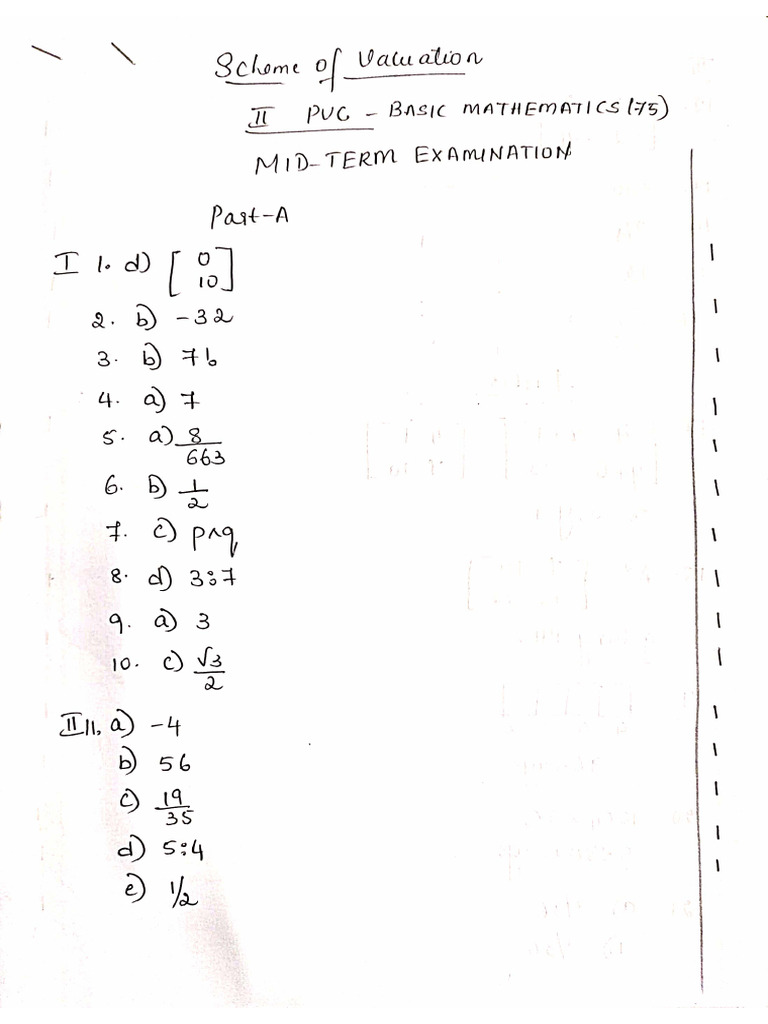 75 - Basic Mathematics Scheme of Valuation | PDF